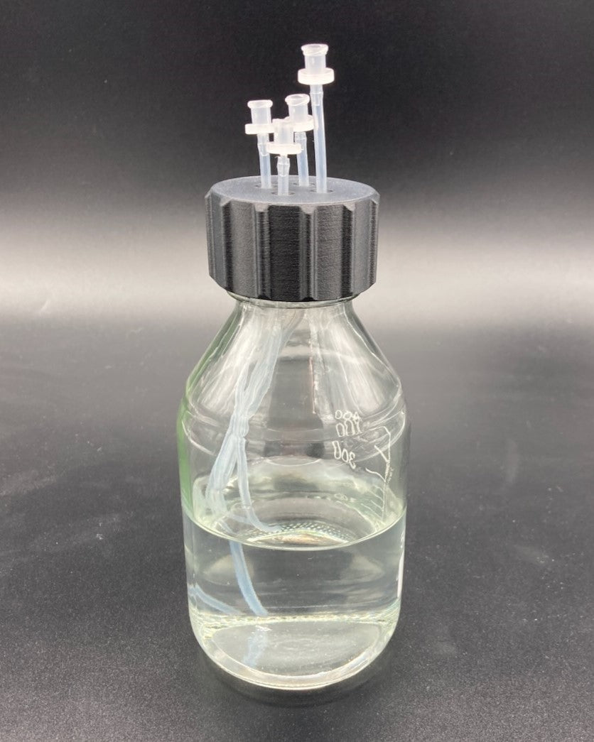 GL45 media bottle cap with luer lock connectors | Pioreactor